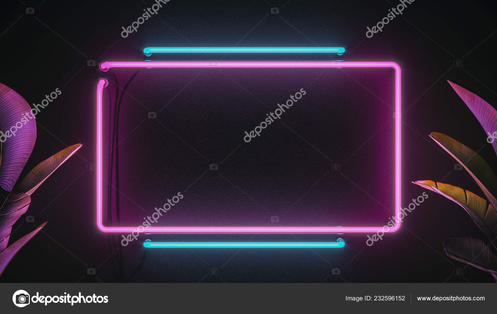 Neon light sign board background. 3d modern illustration. Neon elements ...