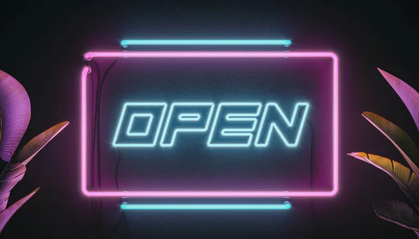 Neon light sign board background. 3d modern illustration. Neon elements ...