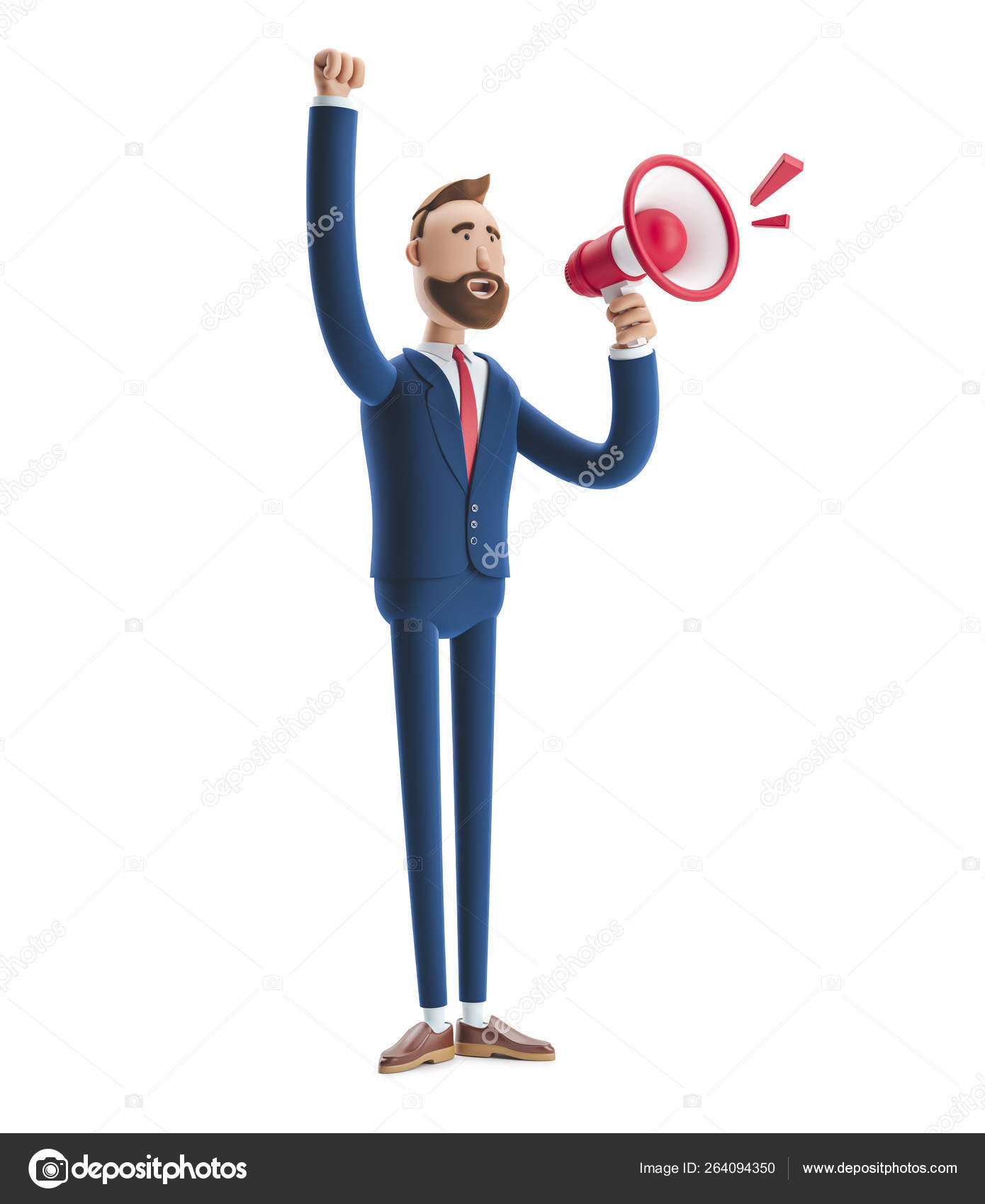 3d illustration. Businessman Billy shouting through loud speaker. Stock ...