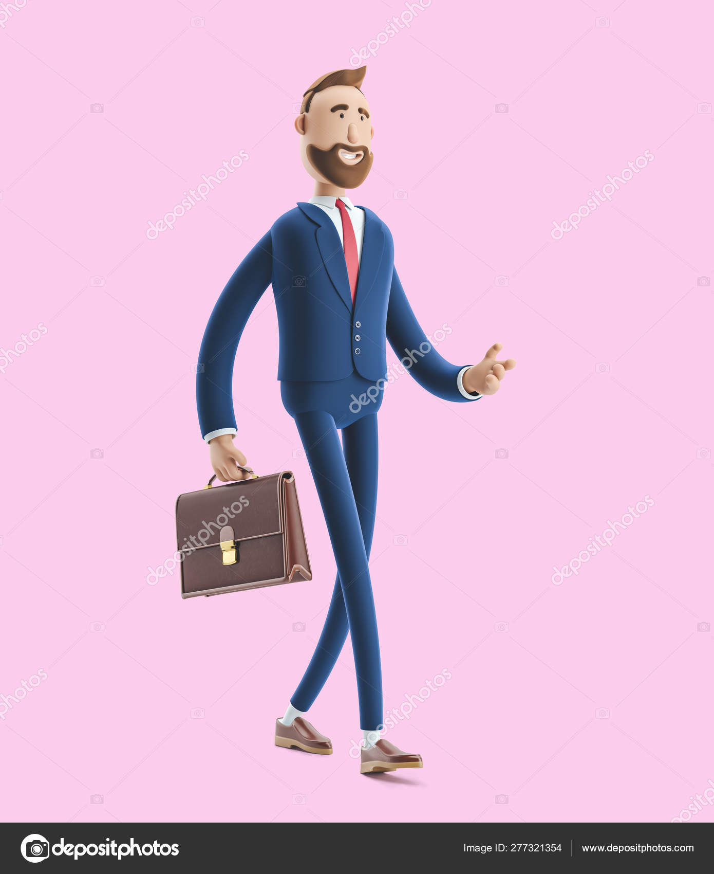 Cartoon character Billy with a case walking. 3d illustration on pink ...