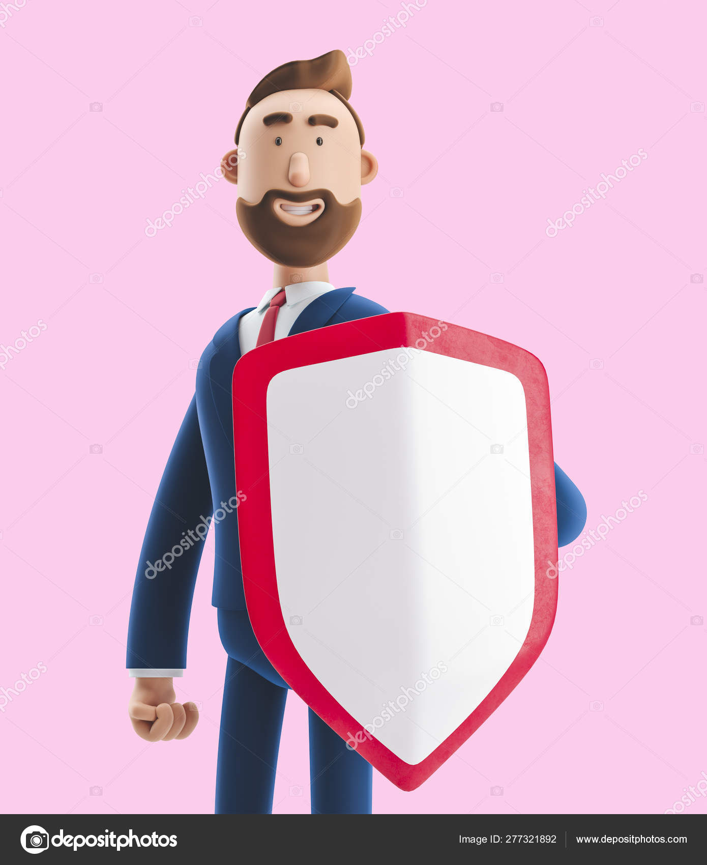 Cartoon character Billy with shield. 3d illustration on pink background ...