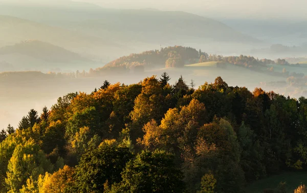 Sunset in mountain landscape. Mountain layers in sunset. Sunset in the ...