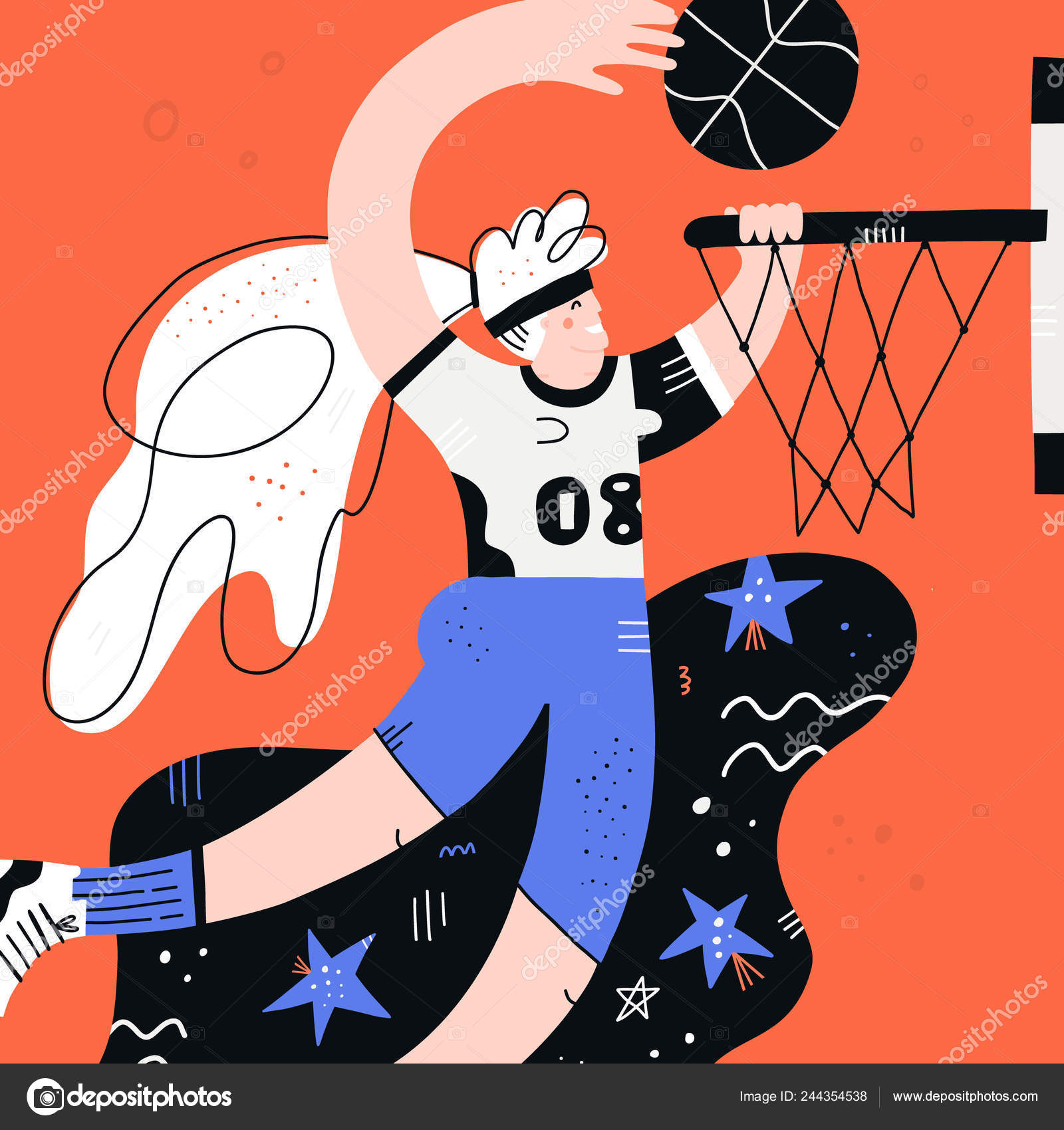 Female basketball flat hand drawn illustration Stock Vector Image by ...