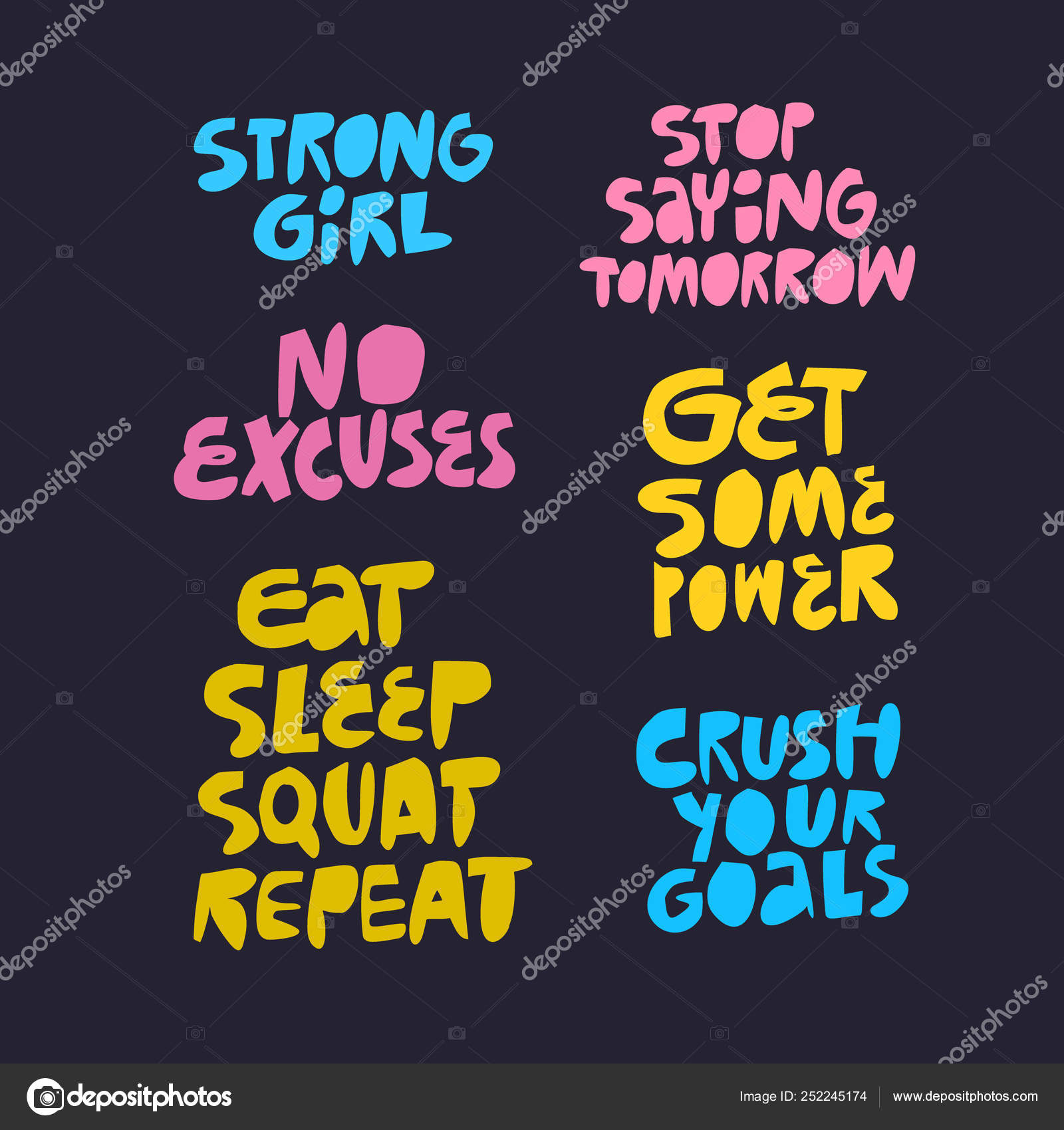 Motivational phrases hand drawn lettering pack Stock Vector Image by ...