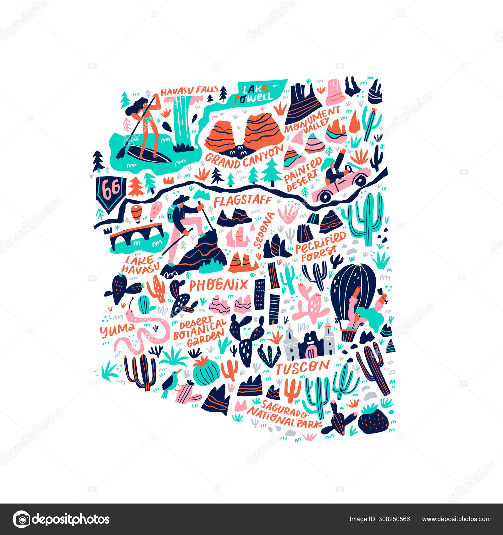 Arizona map flat hand drawn vector illustration Stock Vector by ...