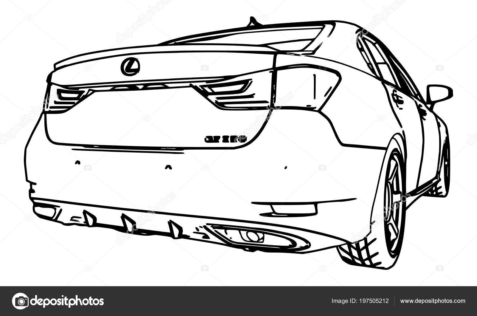 Vector drawing Lexus GS made in black contour lines on a white ...