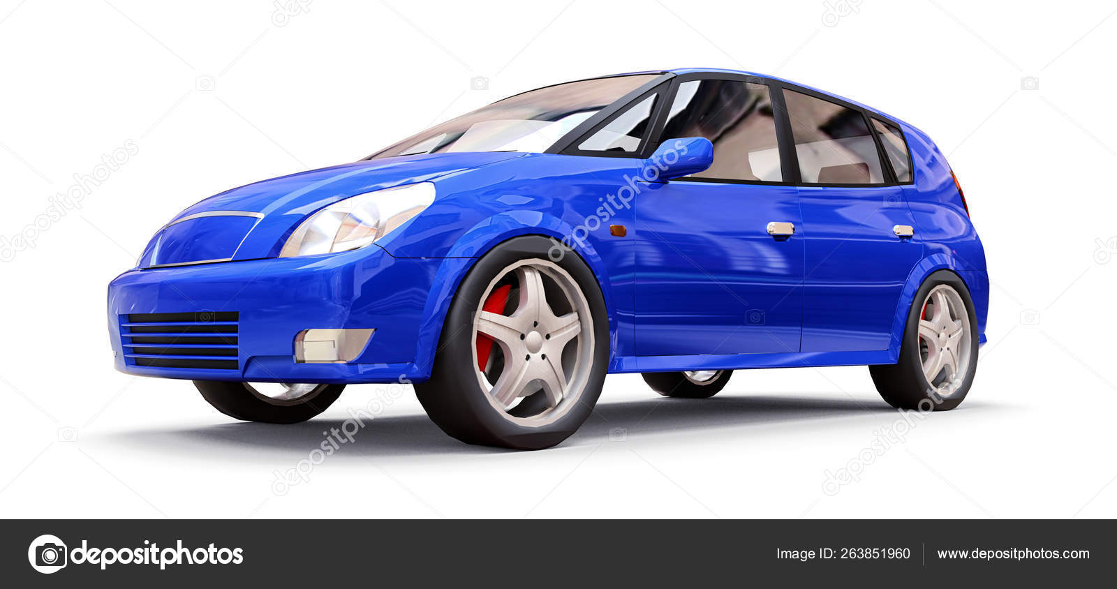 Blue city car with blank surface for your creative design. 3D ...