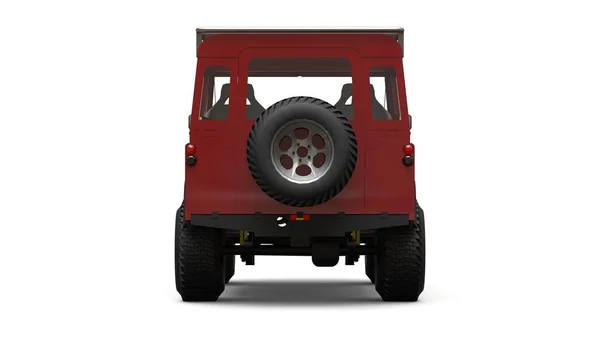Red old small SUV tuned for difficult routes and expeditions. 3d ...