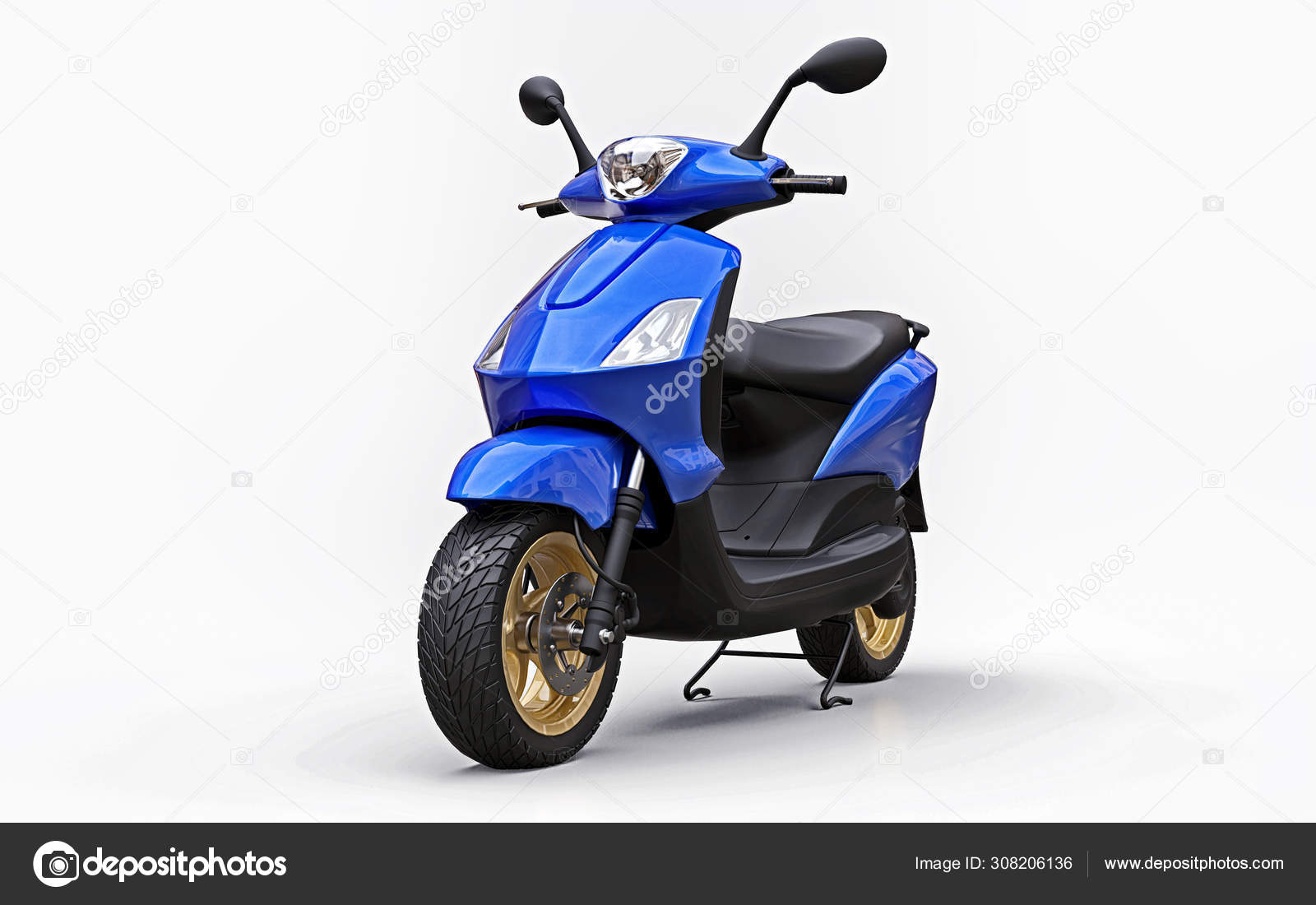 Modern urban blue moped on a white background. 3d illustration. — Stock ...