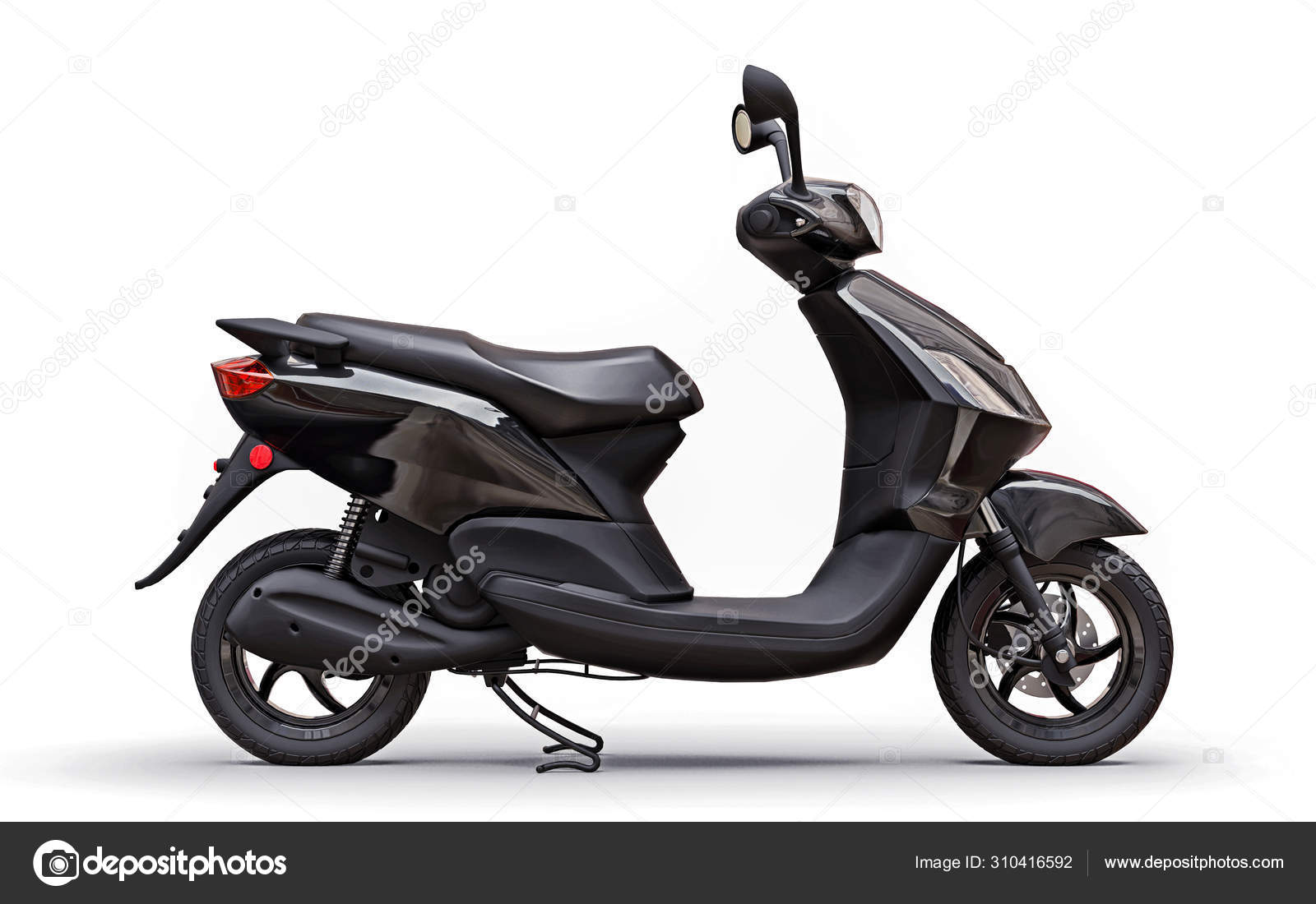 Modern urban black moped on a white background. 3d illustration ...