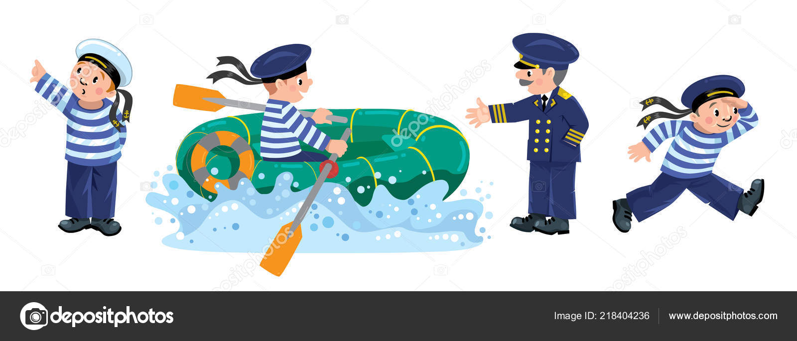 Funny sailors with boat and captain set Stock Vector Image by ...