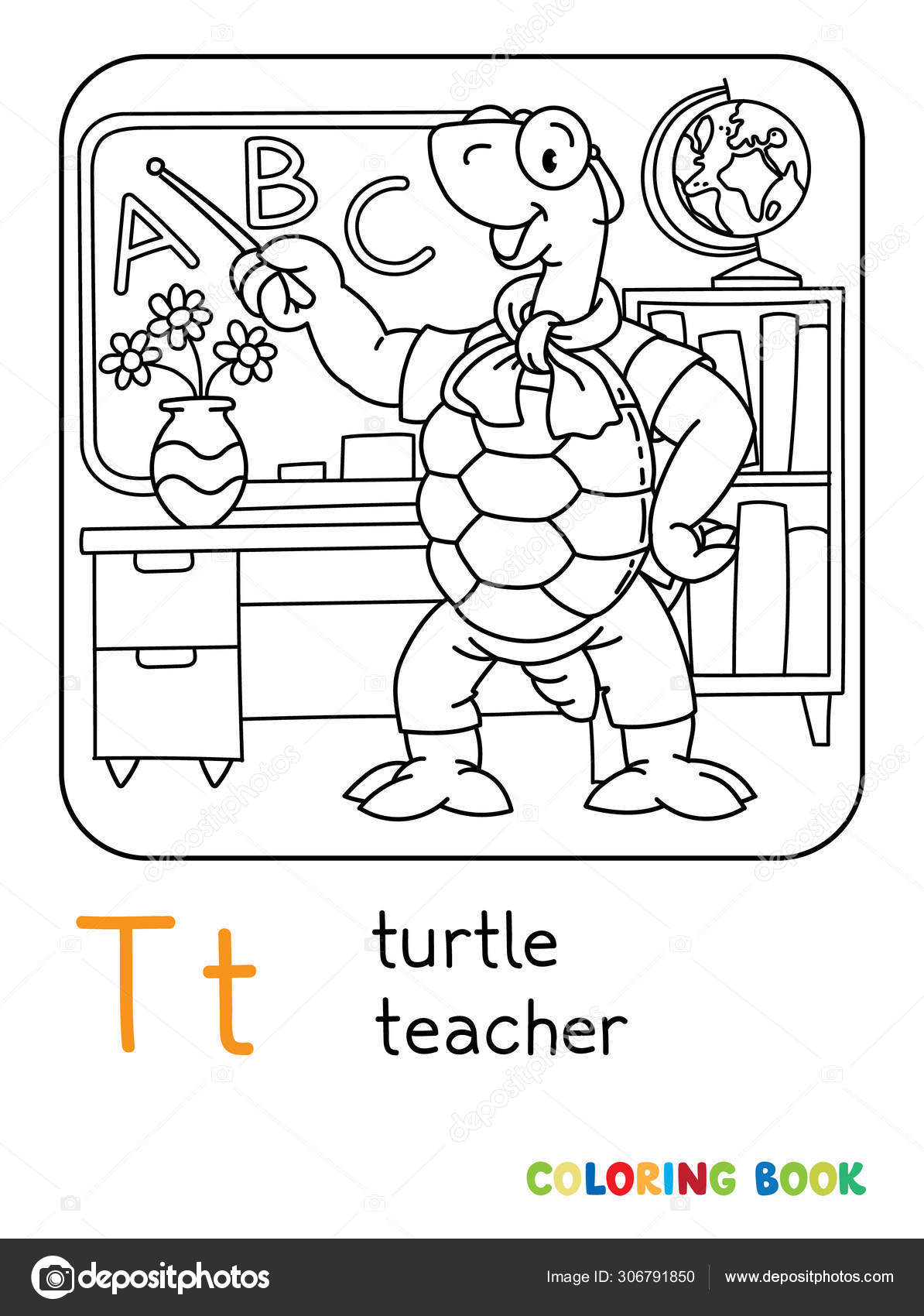 Turtle teacher ABC coloring book. Alphabet T Stock Vector Image by ...