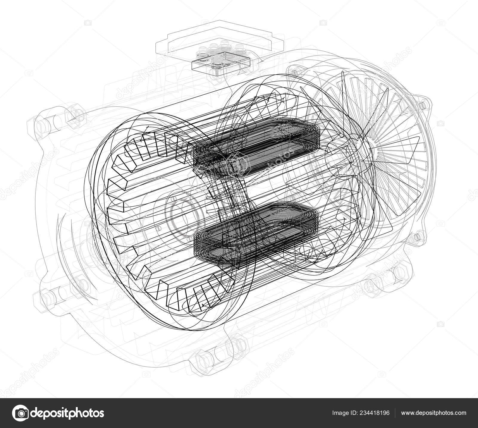 Contour Engine Drawing Engine Interiors Vector Illustration Stock ...
