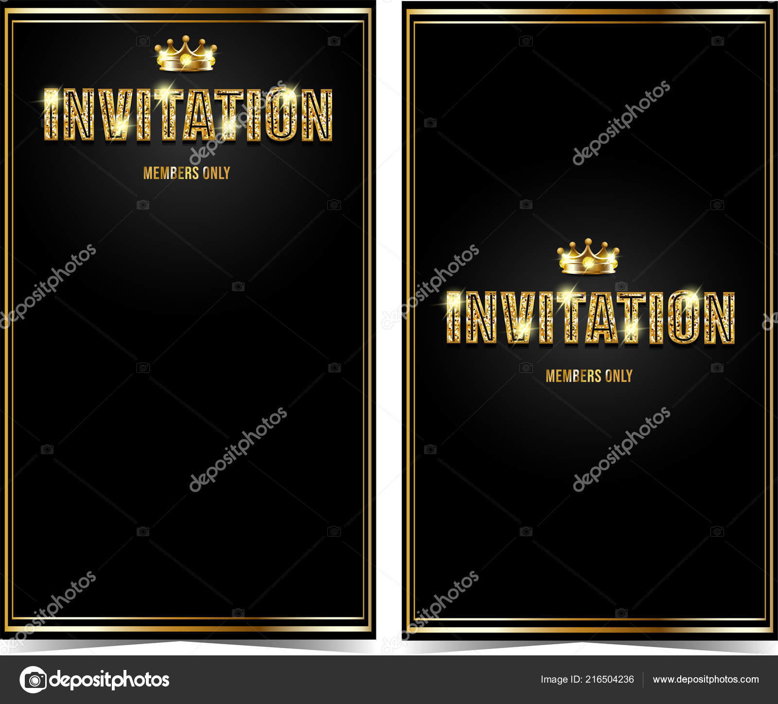 Invitación Letras Doradas Del Brillo Miembros Solamente Vector de stock ...