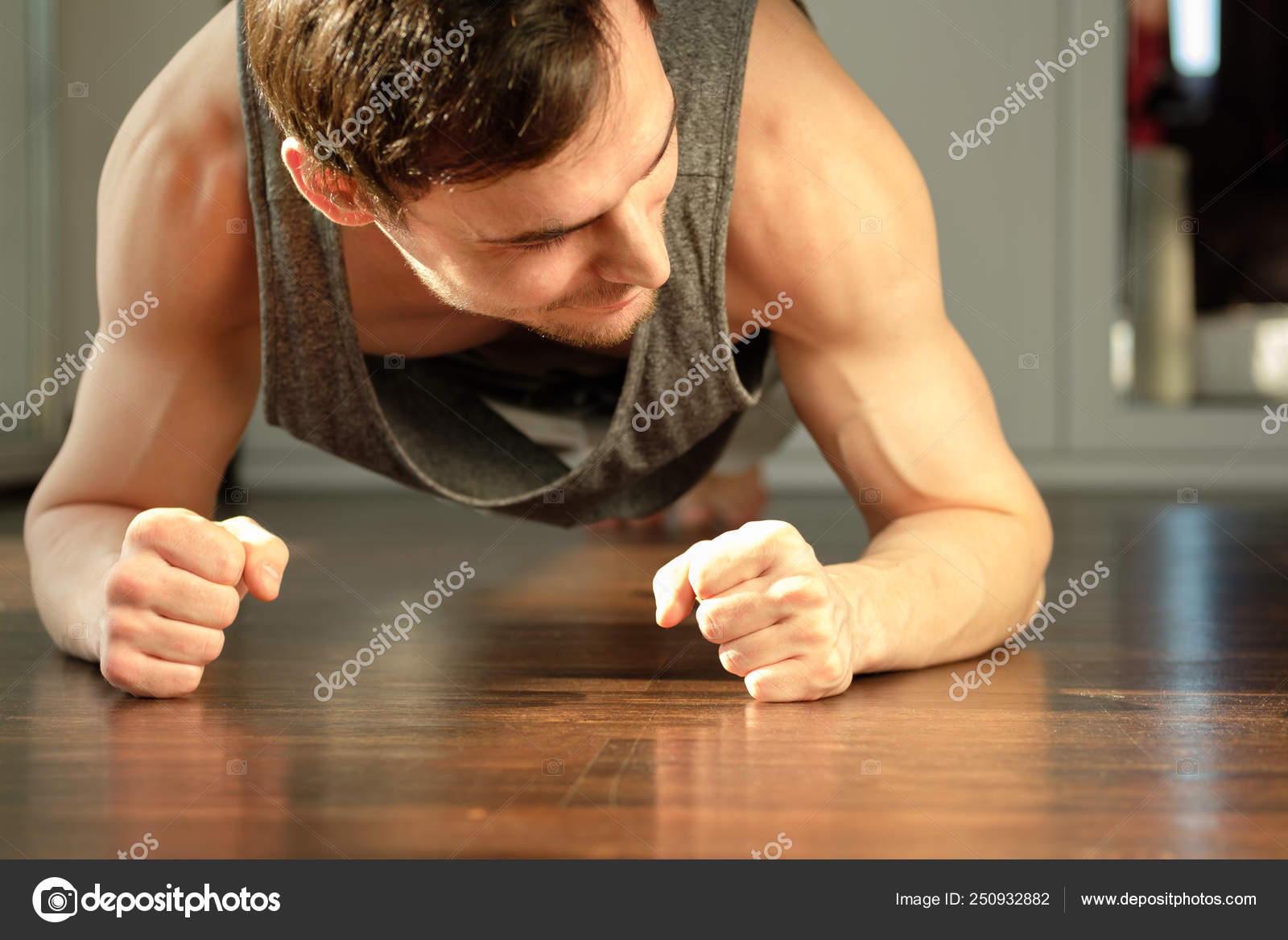 Portrait Handsome Man Doing Exercises Home — Stock Photo © sipcrew ...