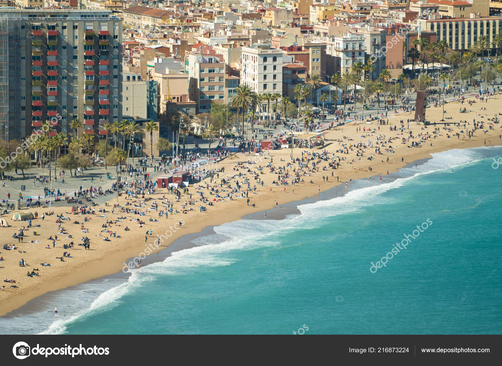 Aerial View Barcelona Barceloneta Beach Mediterranean Sea Summer Day ...