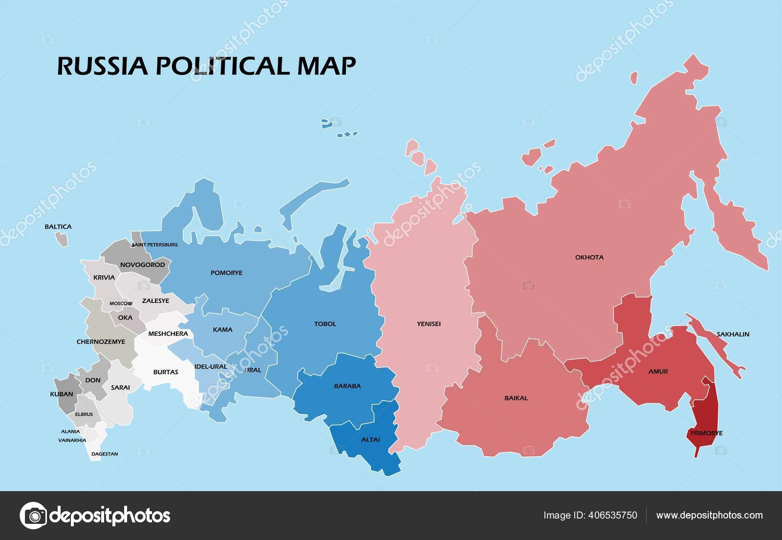 Mapa Polityczna Rosji Podzielona Przez Państwo Kolorowy Zarys Stylu ...