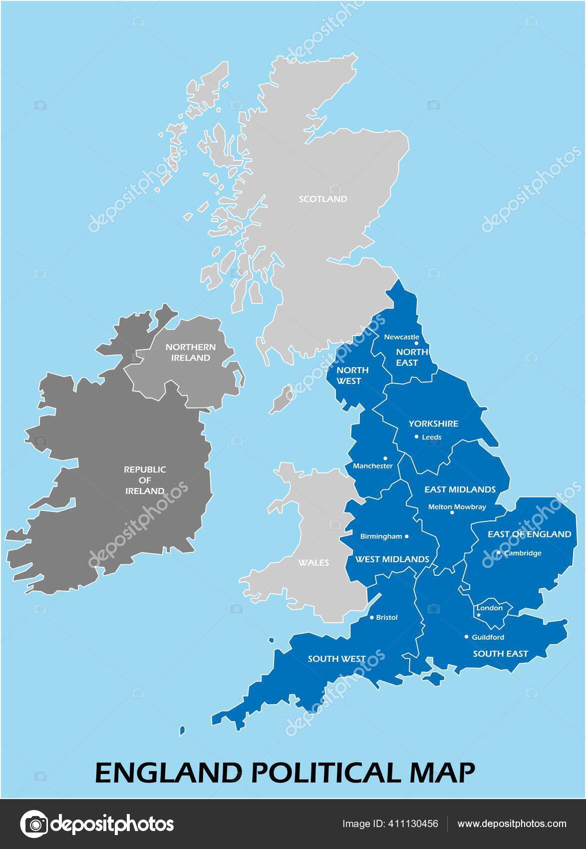 England Political Map Divide State Colorful Outline Simplicity Style ...