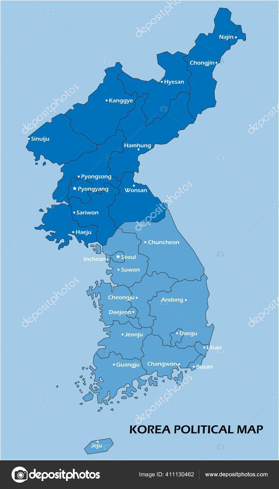 Corea Mapa Político Dividir Por Estado Colorido Contorno Simplicidad ...