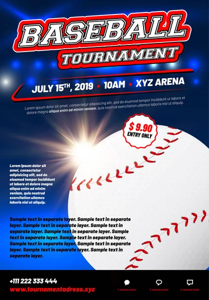 Baseball Tournament Poster Template Ball Bat Place Your Photo Vector ...