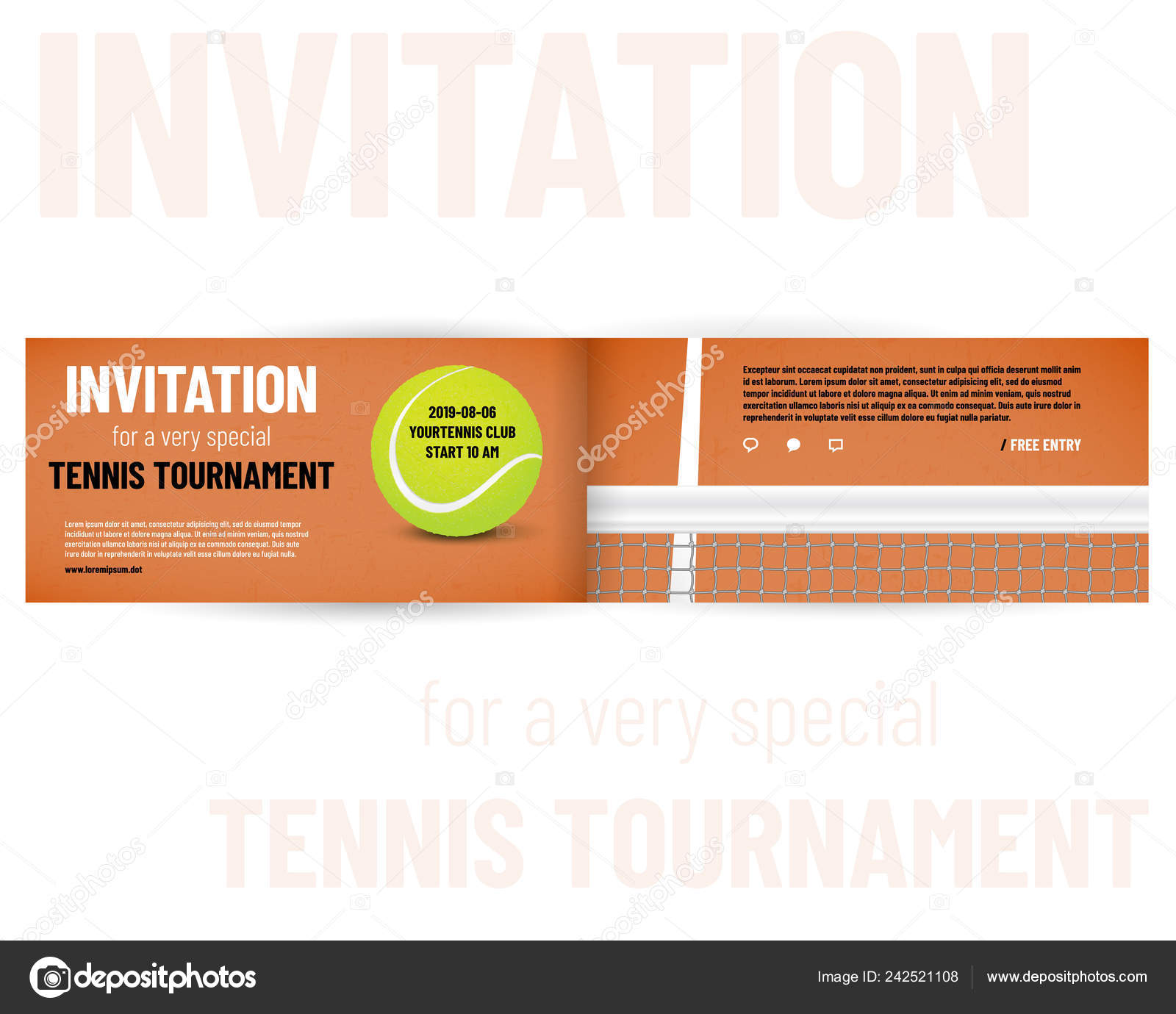 Tennis Tournament Invitation Template Ball Net Sample Text Separate ...
