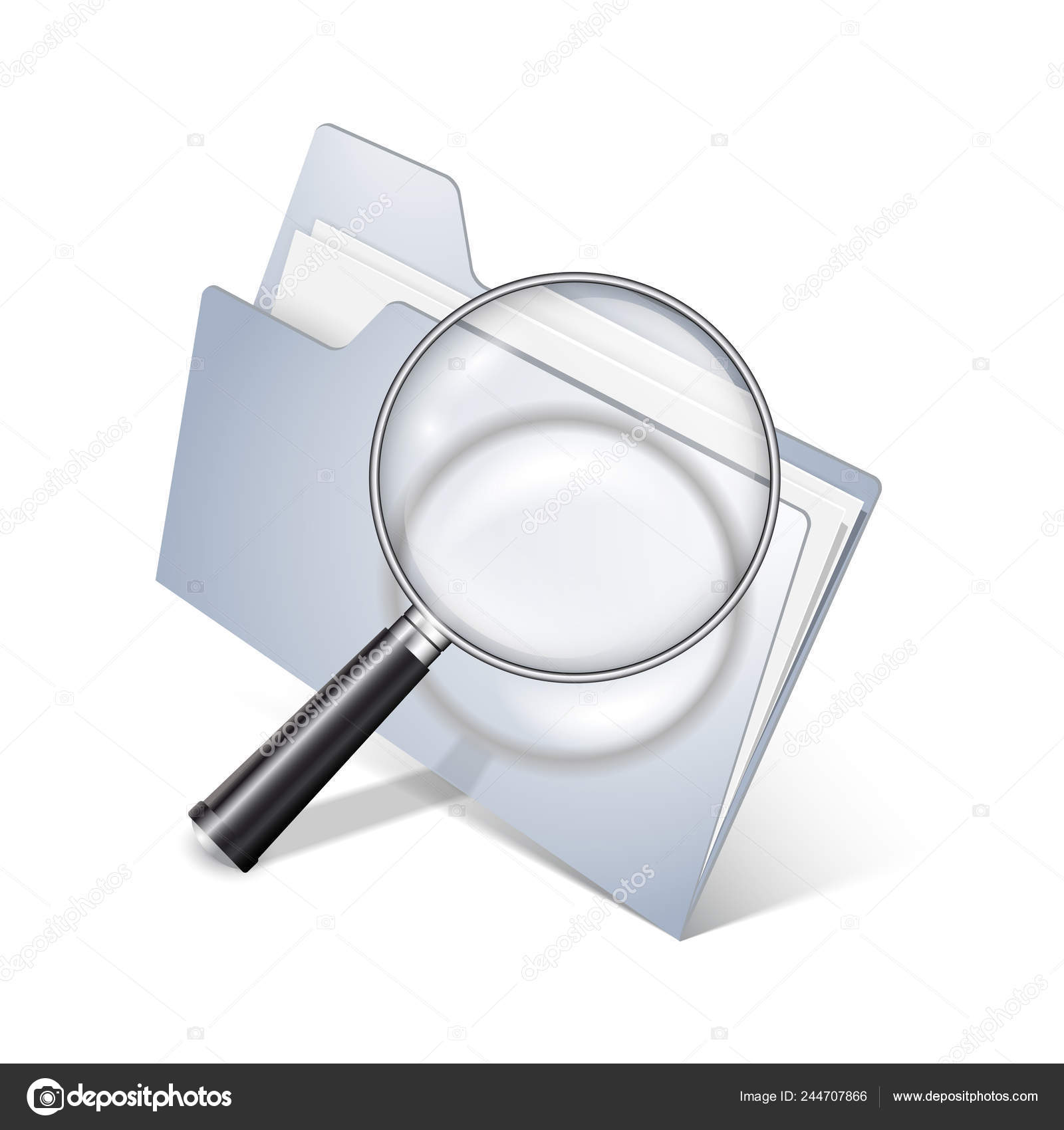 Lupa Carpeta Con Papeles Icono Búsqueda Realista Con Sombras Sobre ...