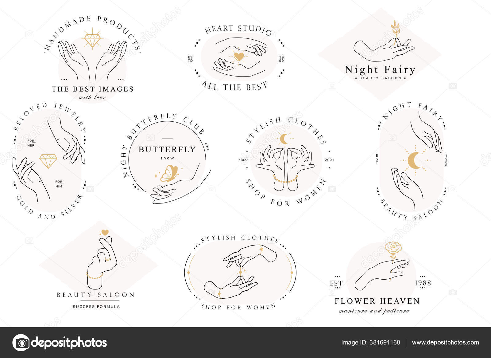 Set hand line logo gesture. Stock Vector by ©Liubou 381691168