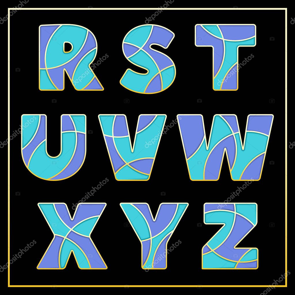 Fuente de mosaico ABC estilizada de colores con letras mayúsculas de R ...