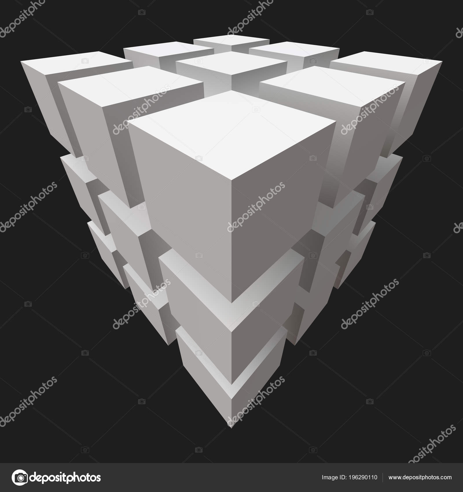 Big cube with cubic cuts. wide angle view. Stock Vector Image by ...