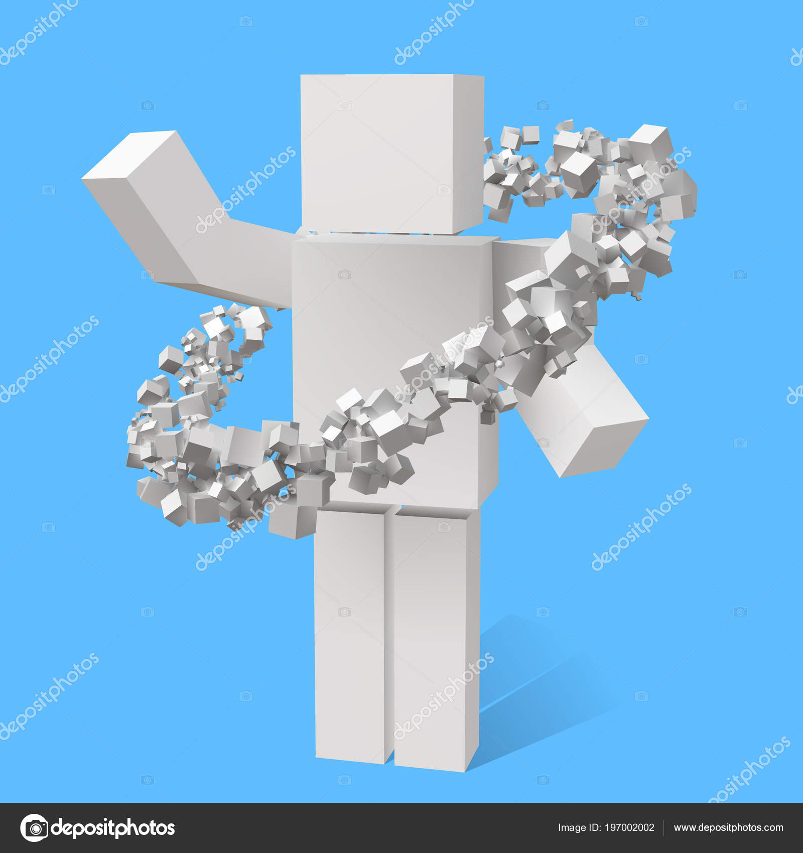 Random sized cubes rotating in eliptic orbit around cubic character ...