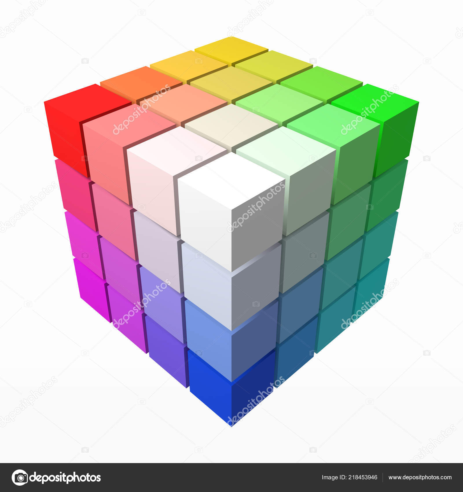 4x4 cubes makes color gradient in shape of big cube. 3d style vector ...