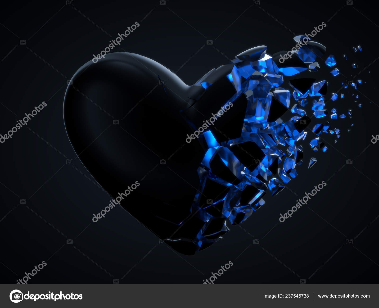 Fracturing and dissolving dark heart with cyrstal inside. concept for ...