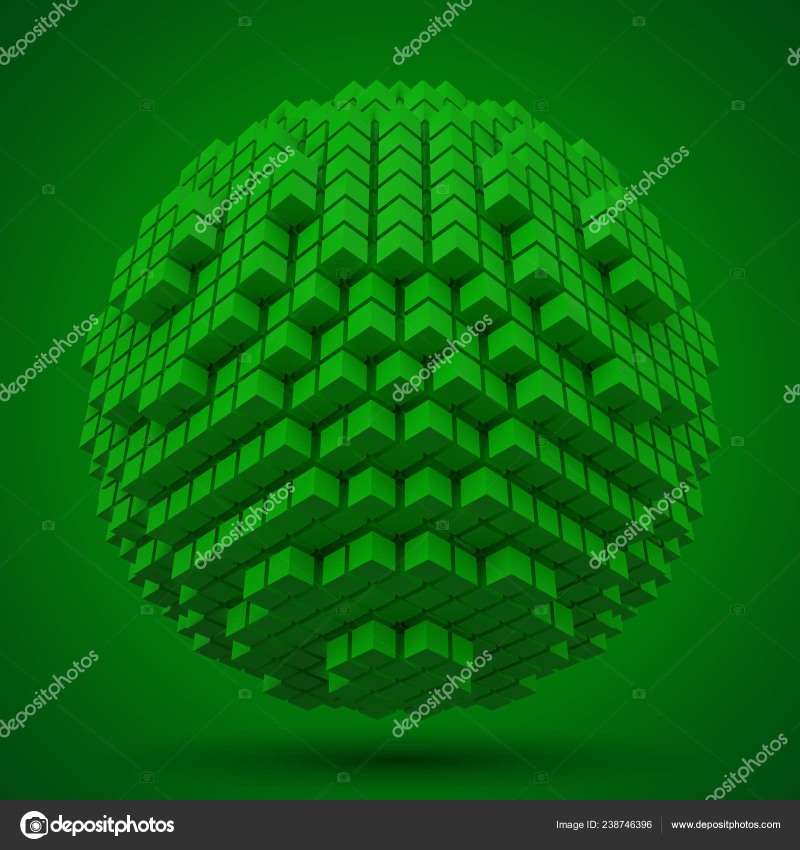 Spherical data block. made with green cubes. 3d pixel style vector ...