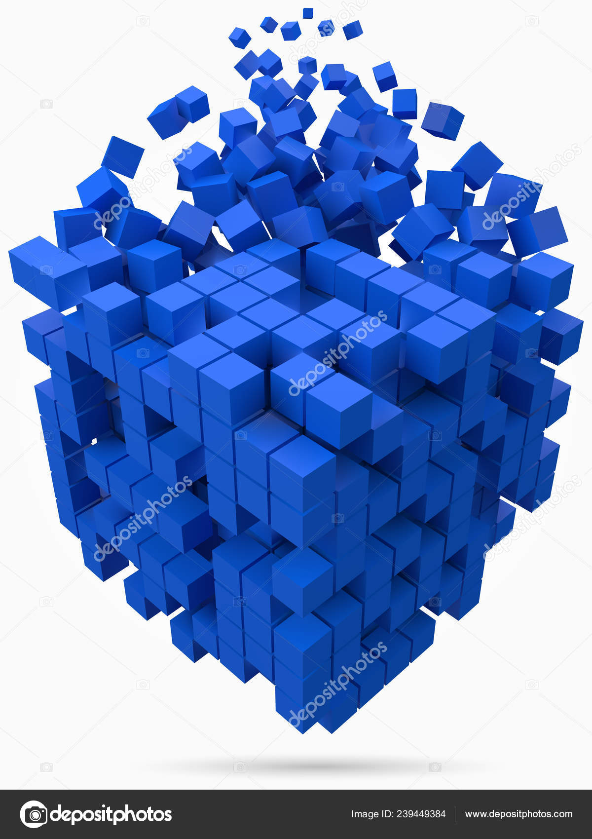 Big cubic data block. made with smaller blue cubes. 3d pixel style ...