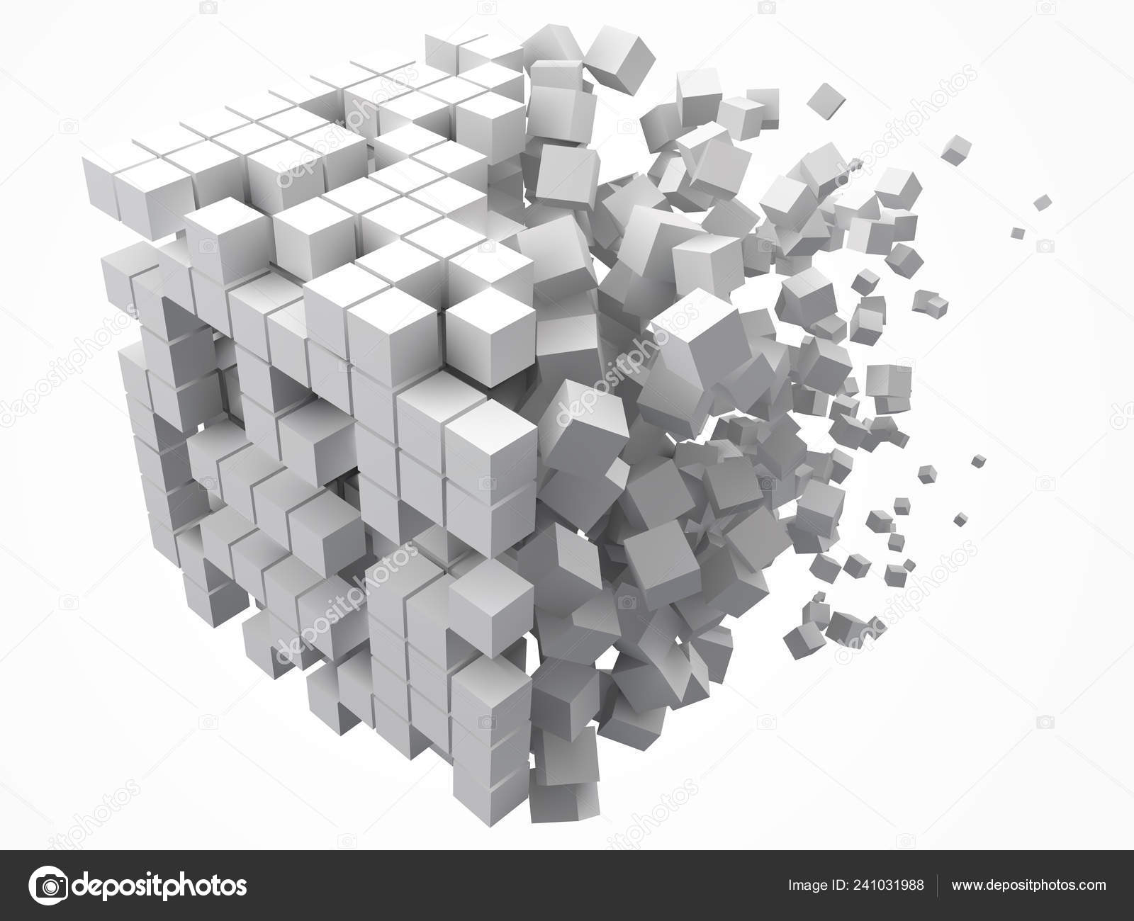 Big cubic data block. made with smaller white cubes. 3d pixel style ...