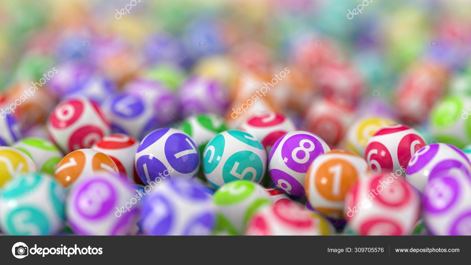 White loottery balls with colored circle and white numbers. 3d ...