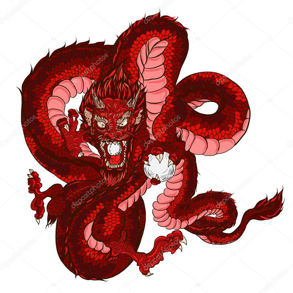 Dragon.Chinese dragón dibujado a mano tattoo.Black y blanco tradicional ...