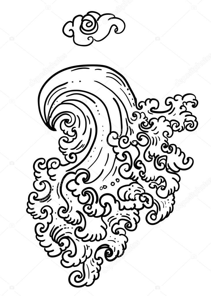 Línea tailandesa onda tattoo.Japanese onda vector set y thai style ...