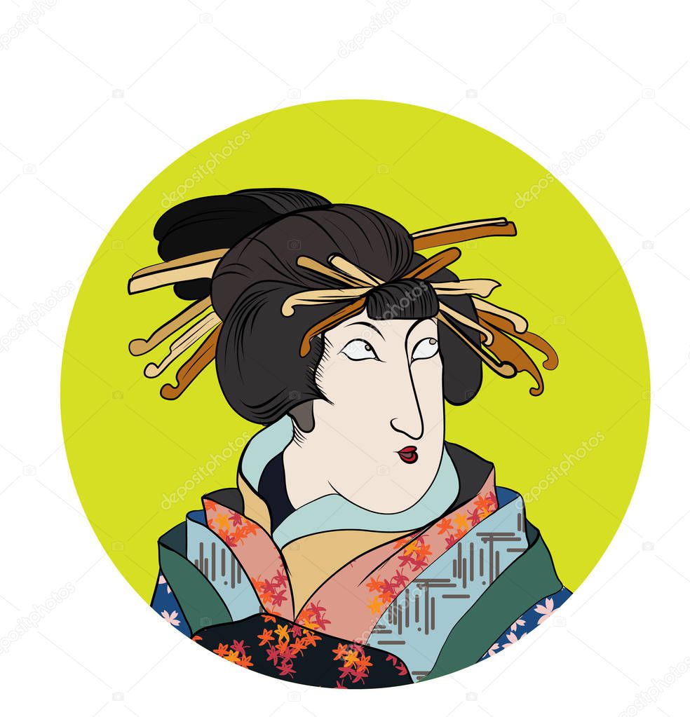 Geisha japonesa en el fondo del círculo. Cartel tradicional japonés de ...