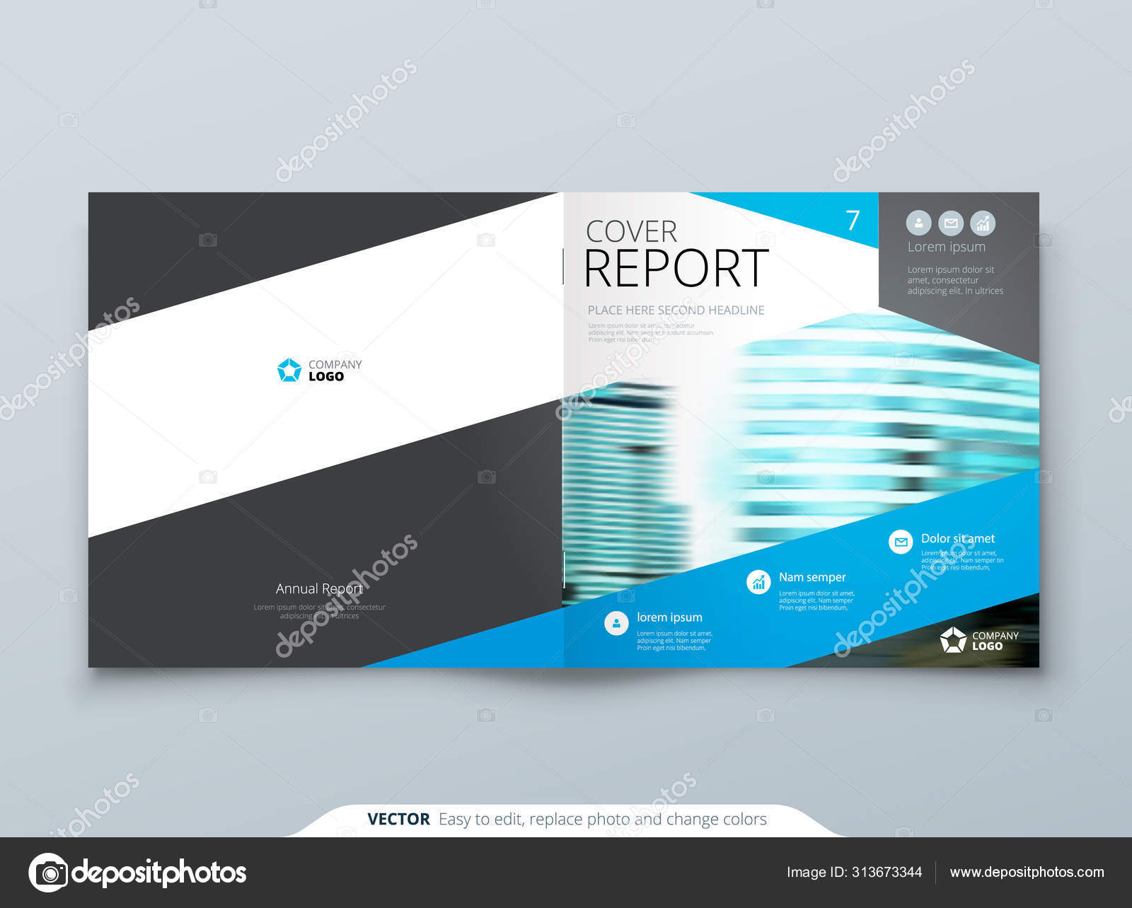 Blue Square Brochure Cover Template Layout Design. Corporate Business ...