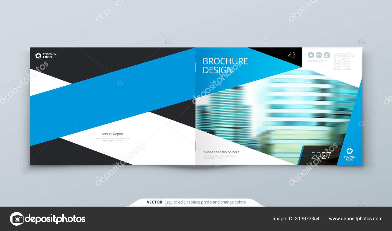 Blue Horizontal Brochure Cover Template Layout Design. Corporate ...