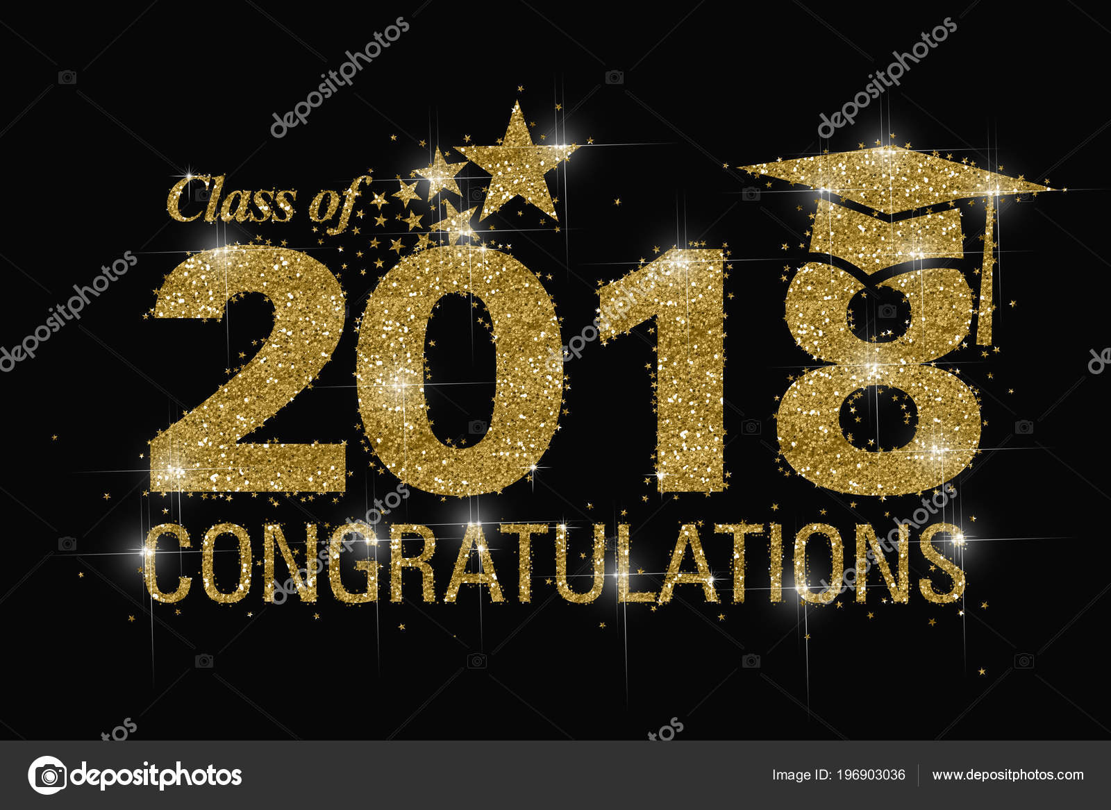 Illustration Class 2018 Text Congratulations Gold Glitter Effect Black ...