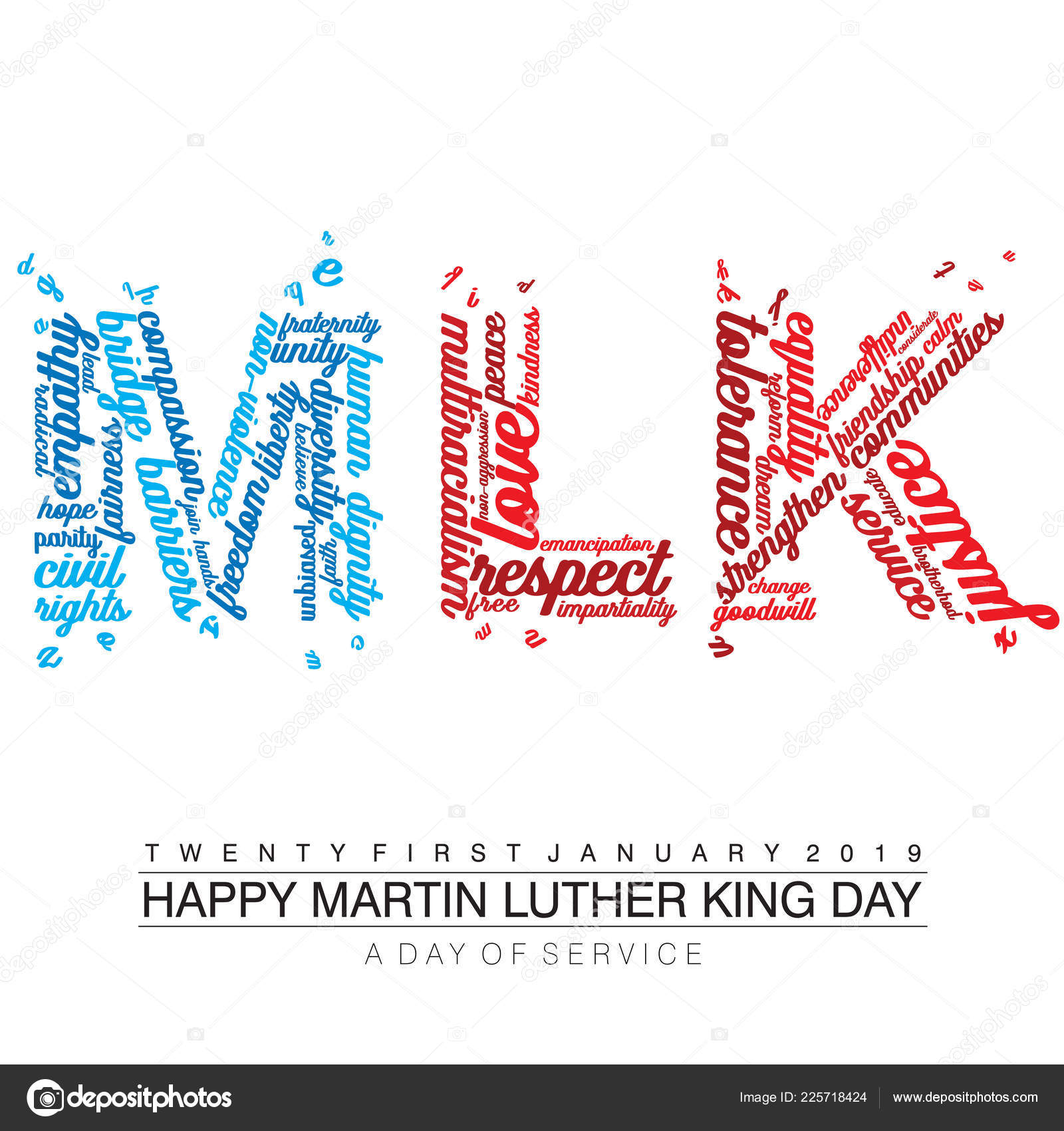 Typography Design Words Text Mlk American Flag Colors Isolated White ...