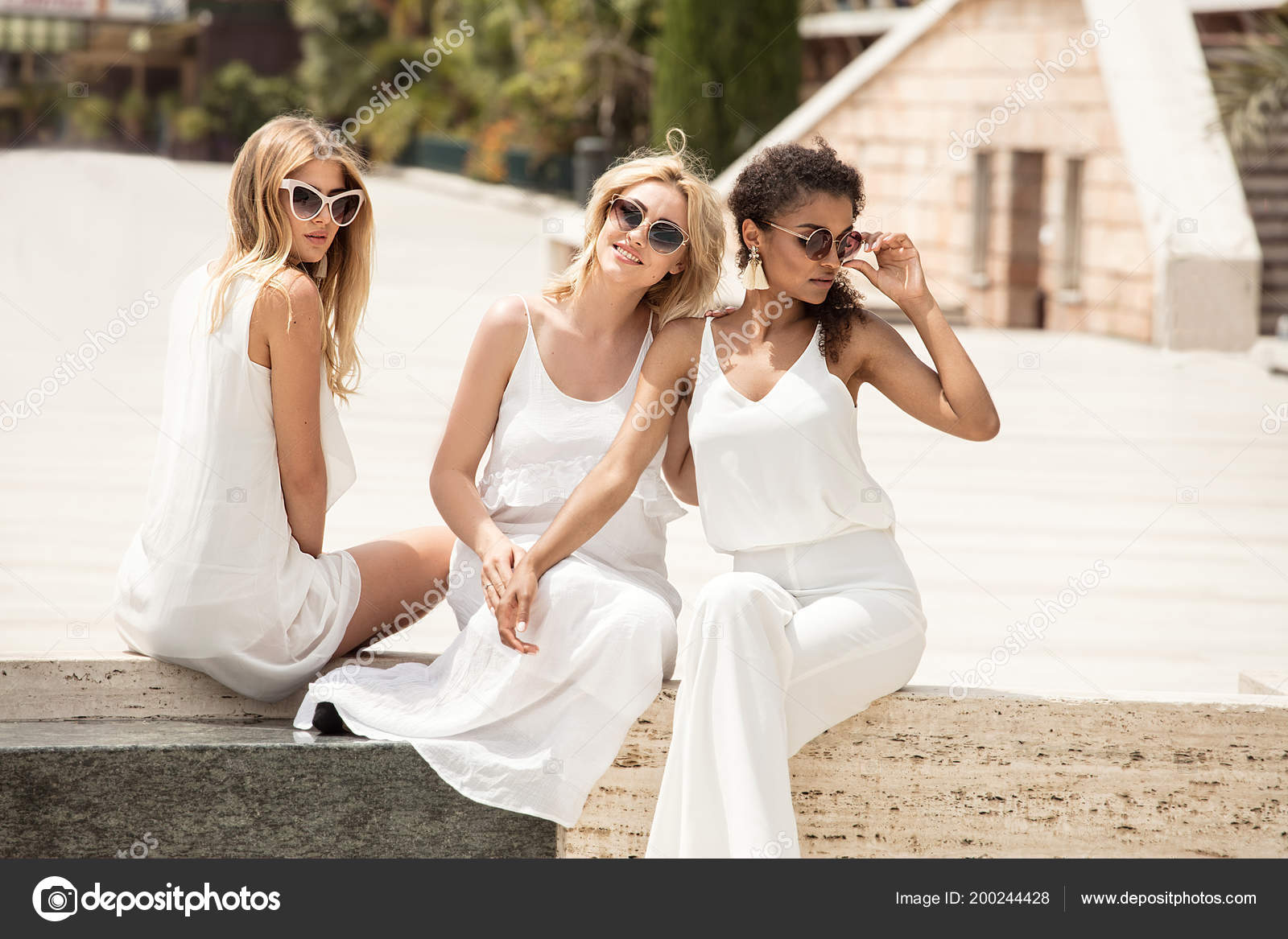 Group Multiracial Girlfriends Having Fun Vacation Blonde Beautiful