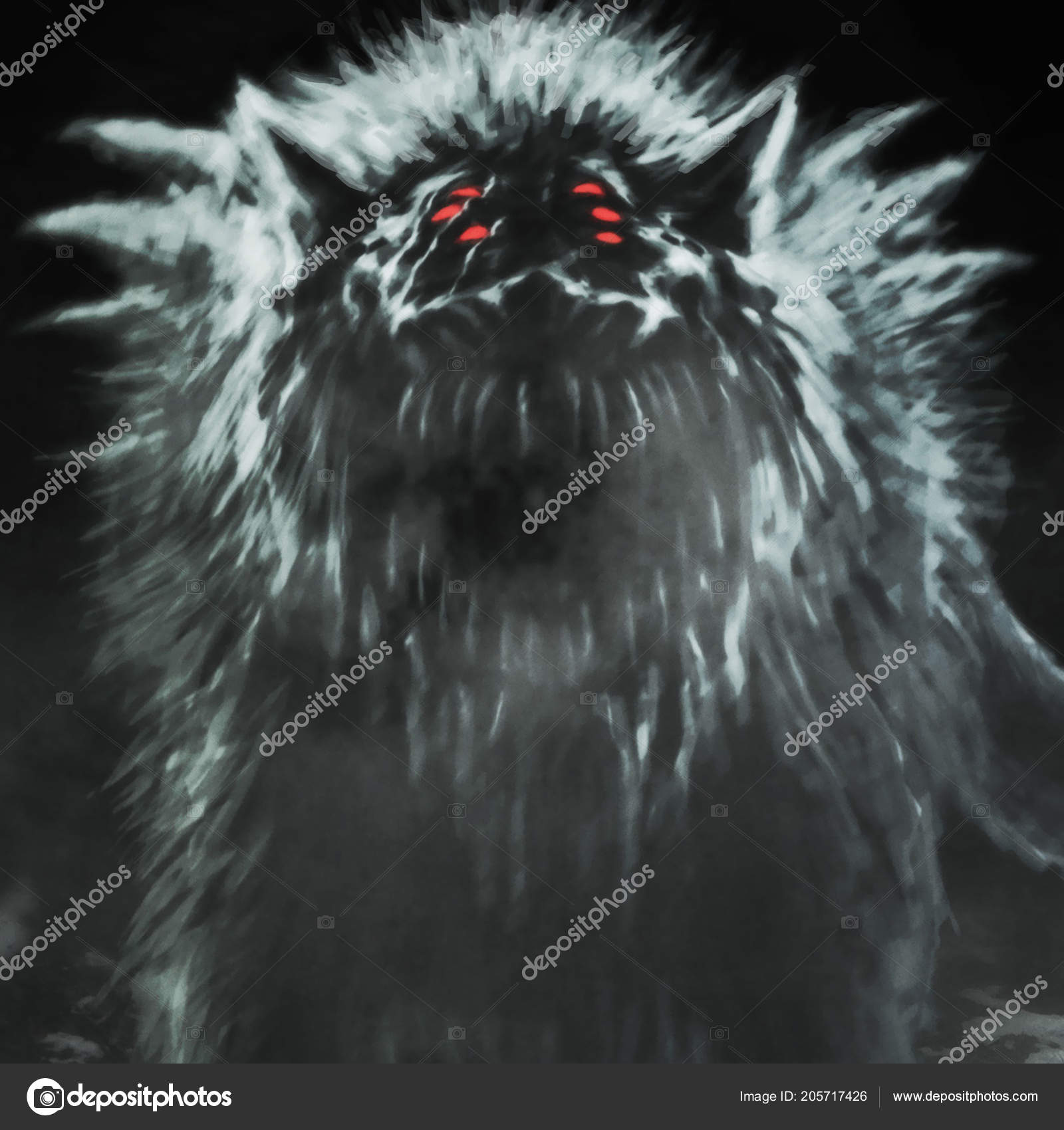 Alien Wolf Emerges Dark Forest Opens His Mouth Illustration Genre ...