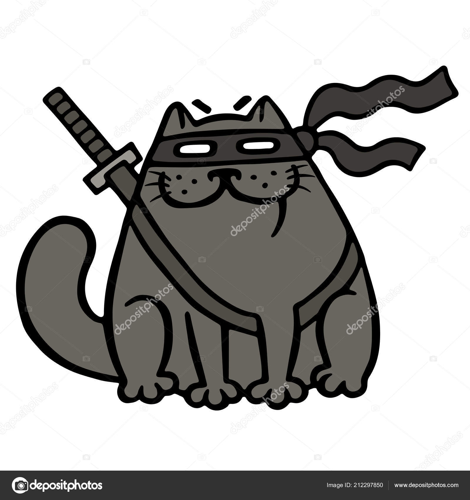 Pictures: ninja cat | Cartoon Fat Ninja Cat Mask Sword Funny Cool ...