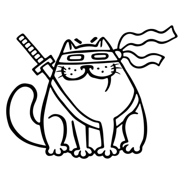 Pictures: ninja cat | Cartoon Fat Ninja Cat Mask Sword Funny Cool ...