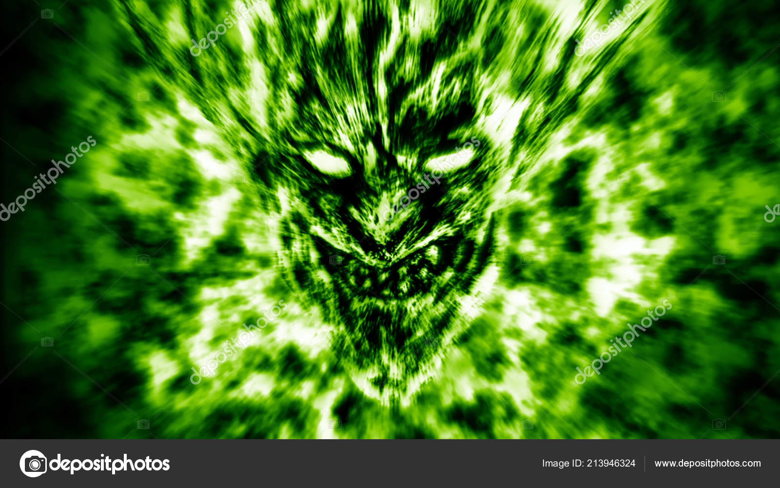 Angry Demon Face Screams Fire Genre Horror Green Color Background ...