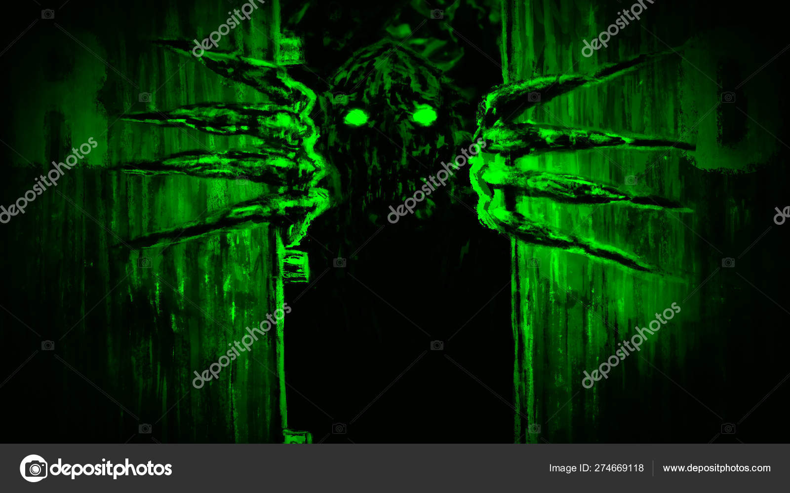 Enraged zombie monster opens bunker doors and growls. — Stock Photo ...