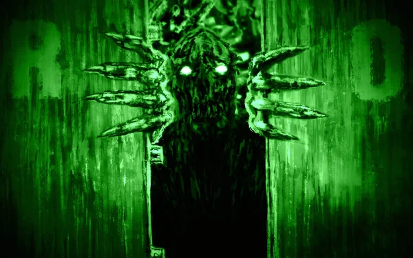 Enraged zombie monster opens bunker doors and growls. Stock Photo by ...